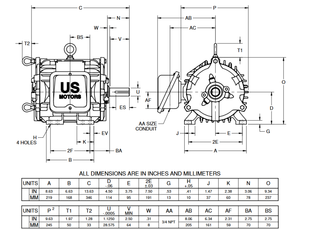 CVW5V2B6 Nidec 5 hp 1800 RPM 184T Frame (Rigid Base) 230/460V TEAO 3 ...