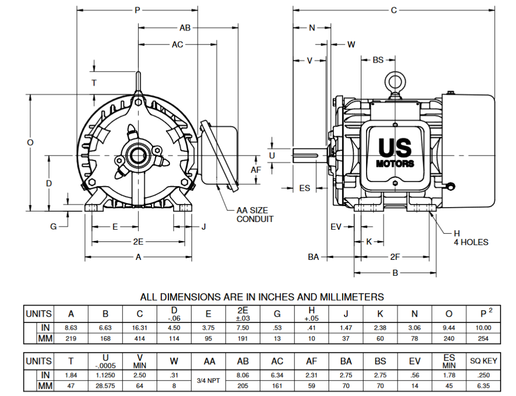 CW5V2E2 Nidec 5 hp 1800 RPM 184T Frame (Rigid Base) 230/460V TEFC 3 ...