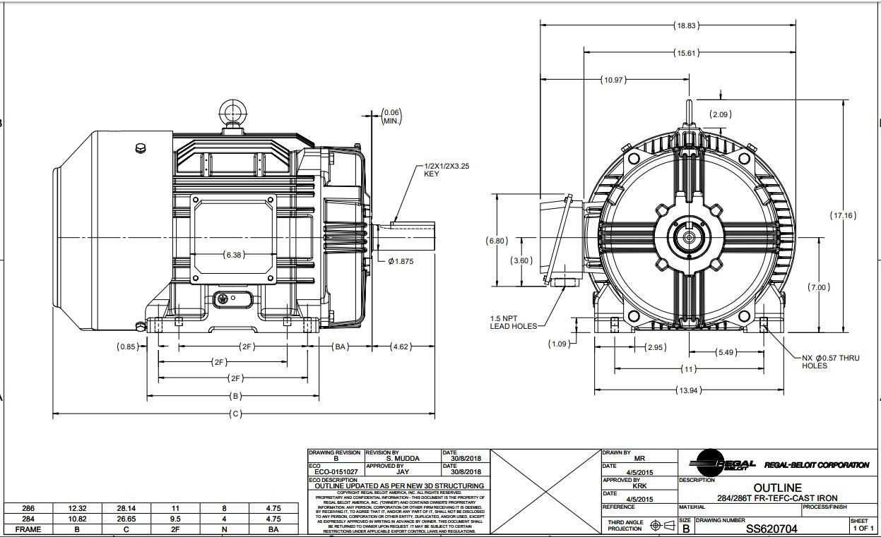 GT1031A Marathon 30 hp 1800 RPM 286T Frame 230/460V TEFC Marathon ...