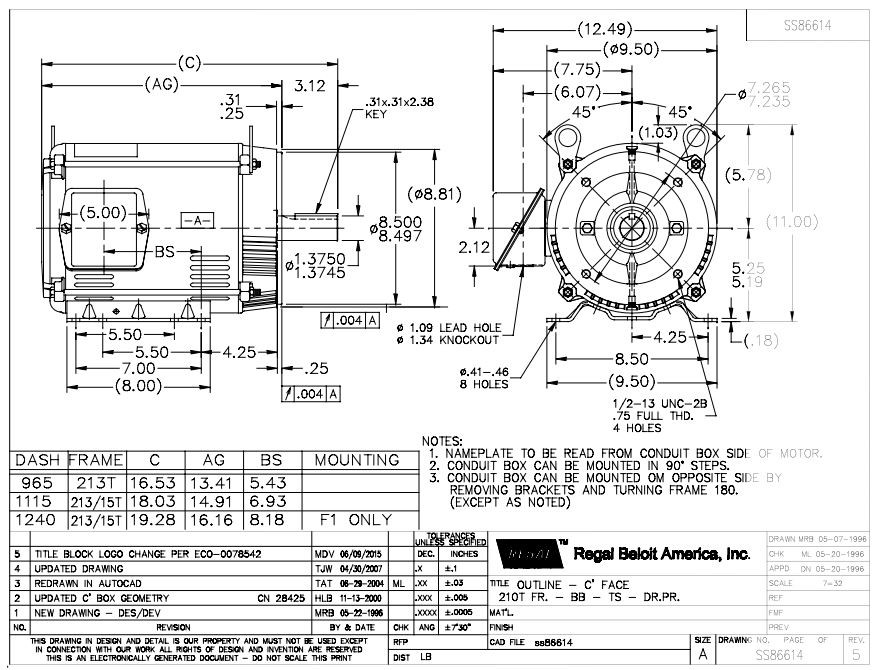 U435 Marathon 15 hp 3600 RPM 215TC Frame ODP C-Face (rigid Base) 230 ...