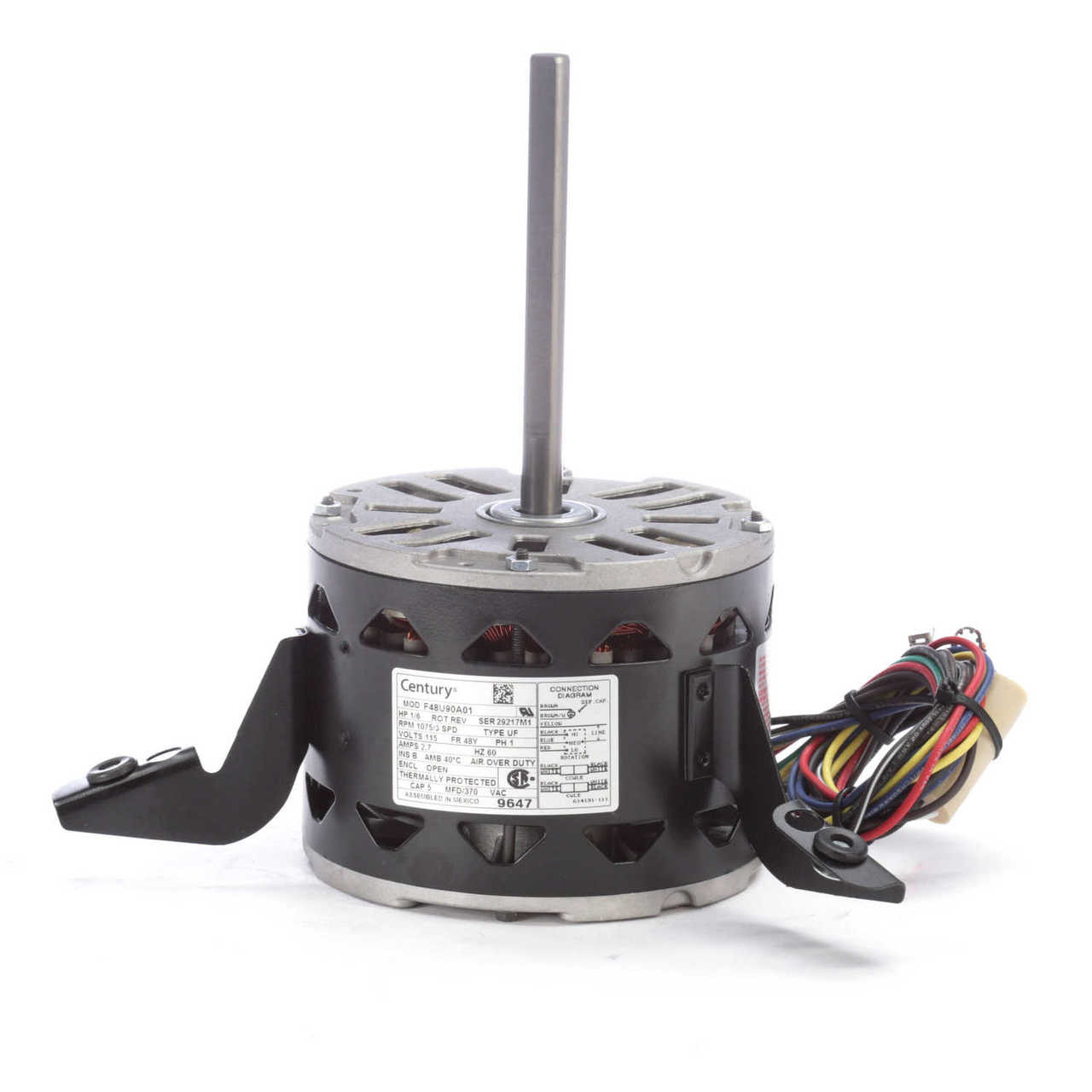 1/6 hp 1075 RPM 3-Speed 115V 5.6" Diameter Furnace Motor Century # 9647