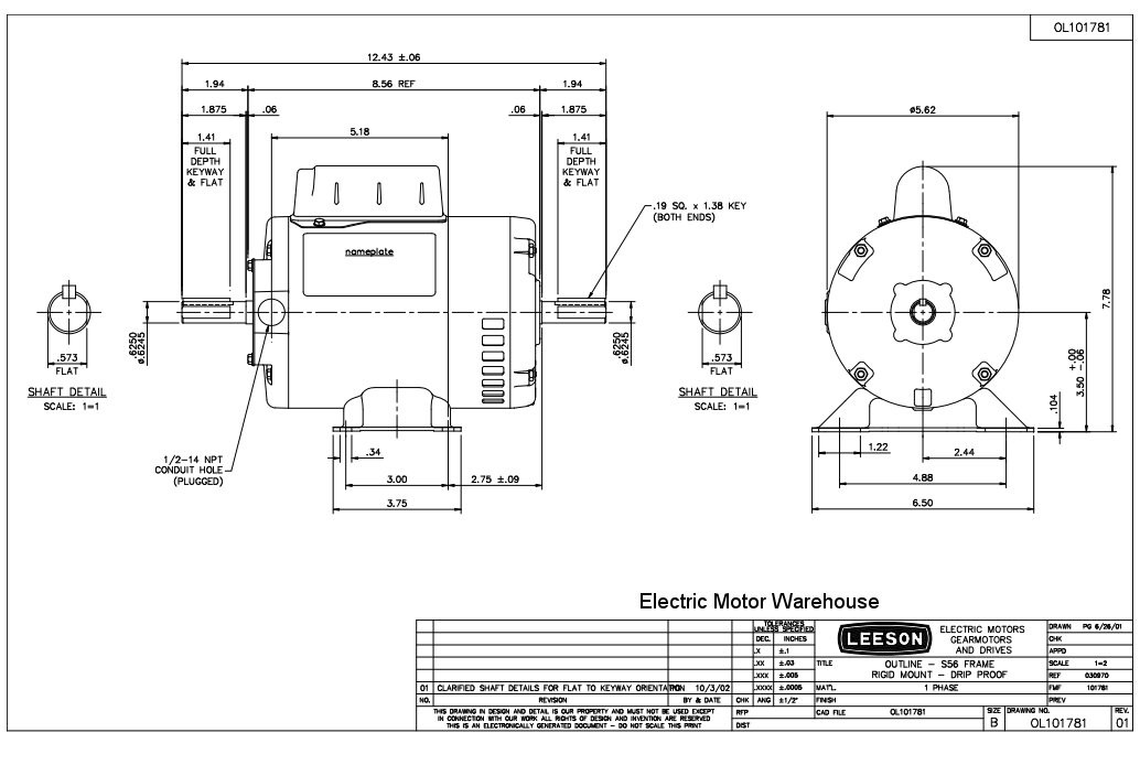 101781.00 Leeson | 1/2 hp 1725 RPM 115/208-230V Double Shafted Power ...