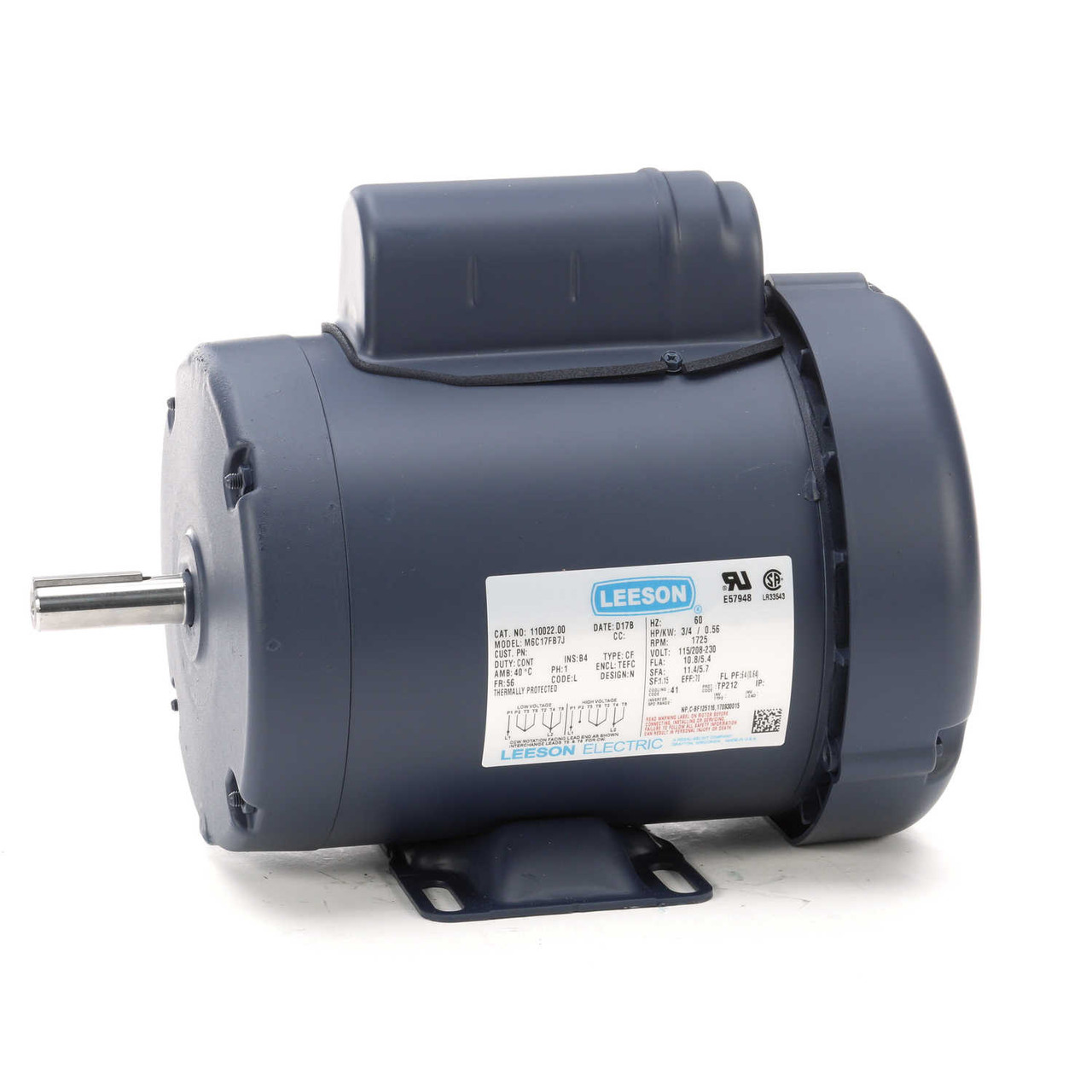 110022 00 Leeson 3 4 Hp 1725 RPM 56 Frame TEFC 115 208 230 Volts 110022-00-leeson-3-4-hp-1725-rpm-56-frame-tefc-115-208-230-volts
