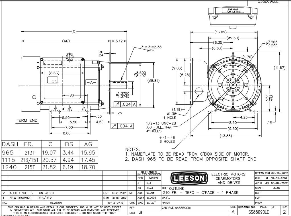 141429.00 Leeson | 7.5 hp 1800 RPM 215TC Frame TEFC C-Face- Rigid Base 230V