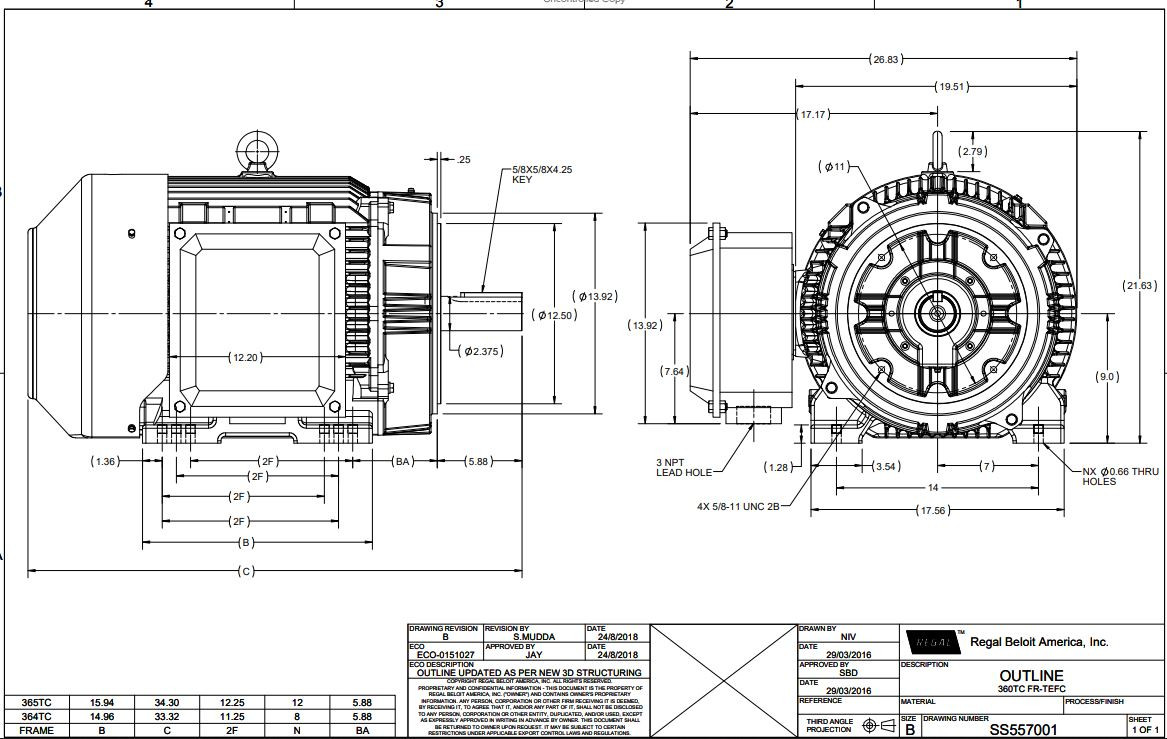 GT1243A Marathon 75 hp 1800 RPM 365TC Frame TEFC C-Face (Rigid Base ...