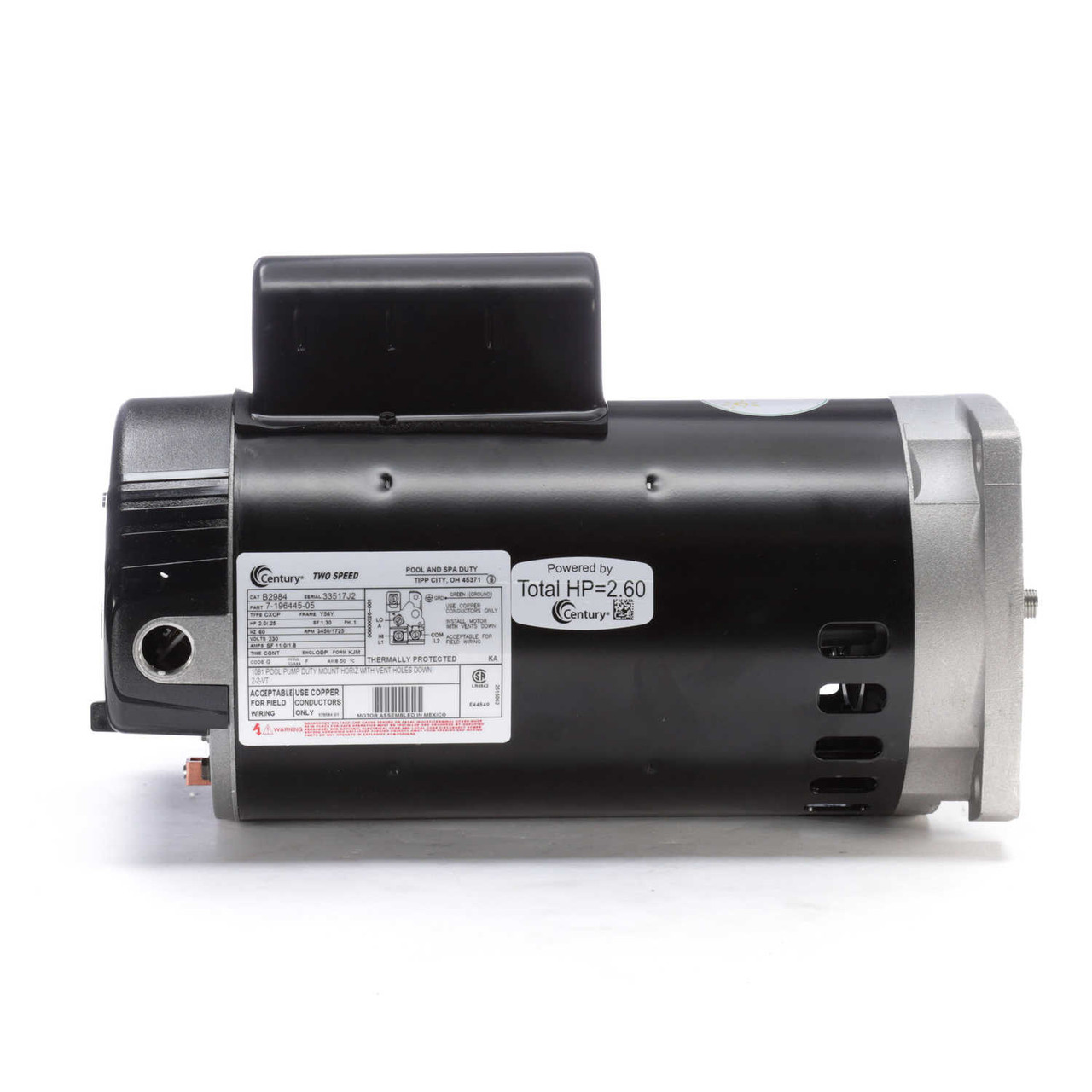 B2984 Century 2 hp 2-Speed 56Y Frame 230V Square Flange Pool Motor ...
