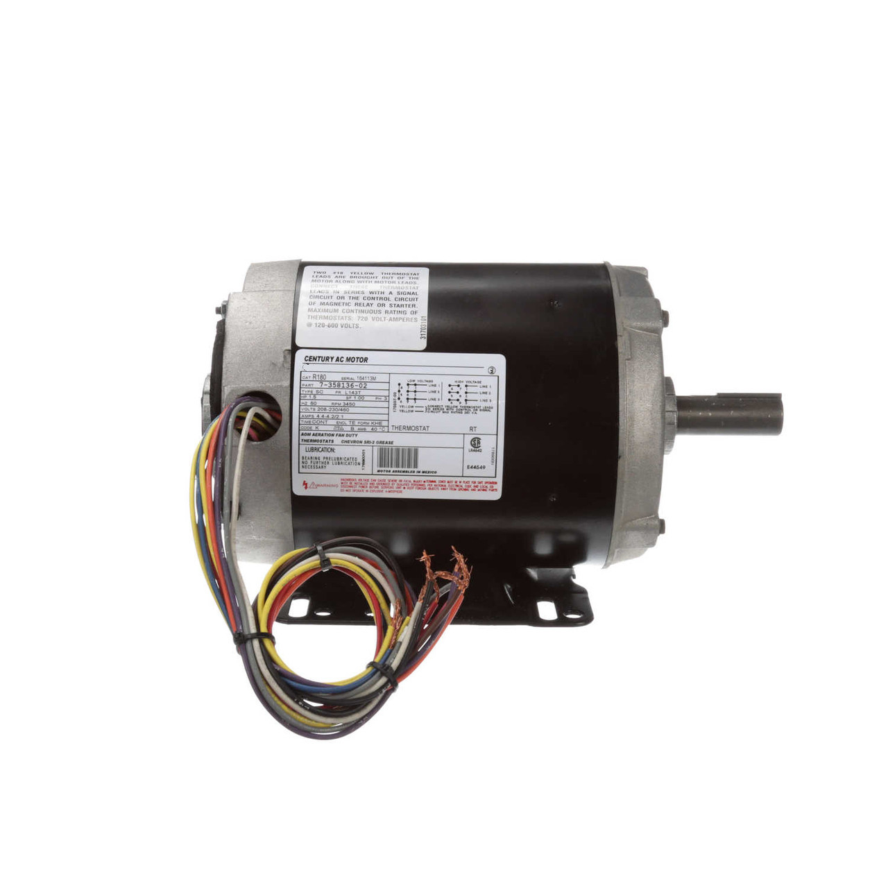 R180 Century 1.5 hp 3600 RPM 143T Frame Aeration Farm Motor 208-230/460V