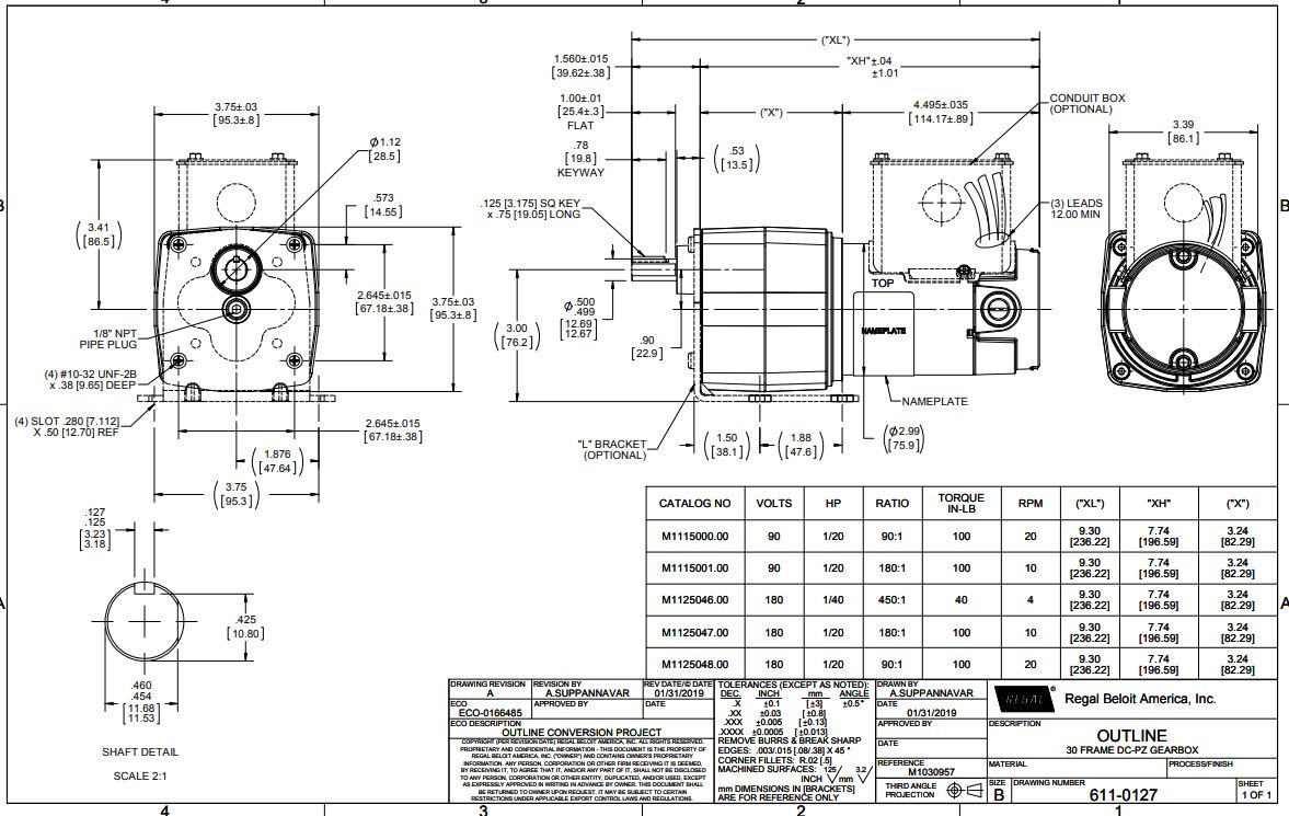 M1115000.00 Leeson | Parallel Shaft 1/20 hp, 20 RPM 90 Volts DC TENV ...