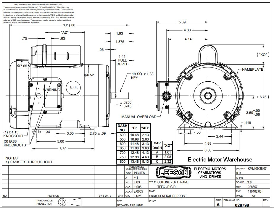 110402.00 Leeson | 2 hp 3450 RPM 56H Frame TEFC 115/208-230V w/Overload ...