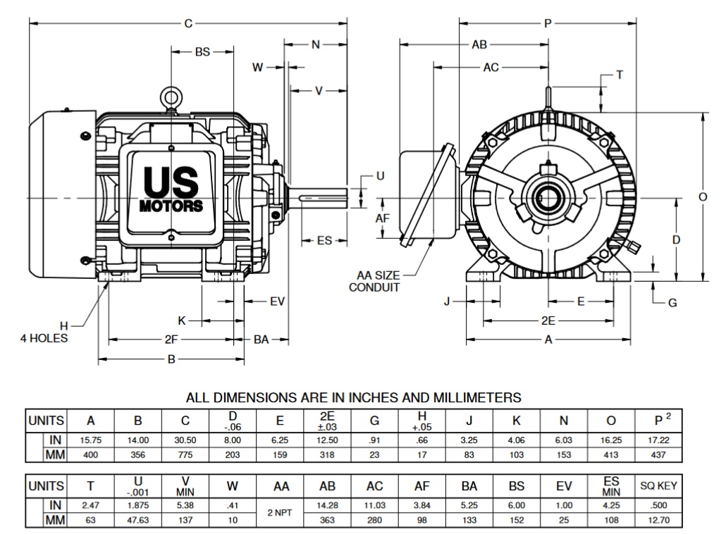 A20P3C Nidec 20 hp 1200 RPM 326 U Frame (Rigid Base) 460V TEFC 3-Phase ...