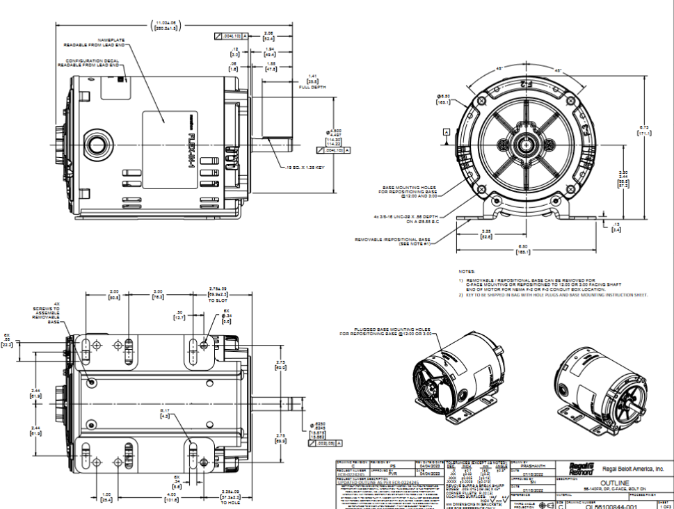 FX02BK003 | 2 HP 1800 RPM 56HC 208-230/460V 3 Phase ODP, FLEX-IN-1 ...