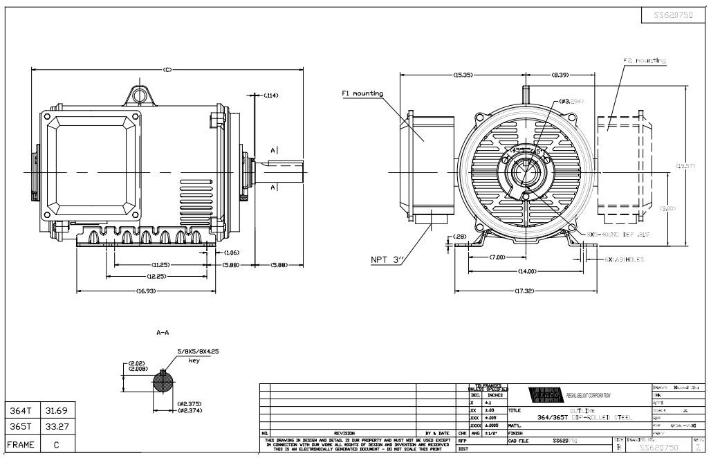 GT0075 Marathon 40 hp 1200 RPM 364T Frame 230/460V Open Drip Marathon ...