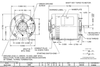 D14B3N9 Nidec 1/4 hp 1200 RPM 56 Frame (Resilient Base) 1-Speed 115V ...
