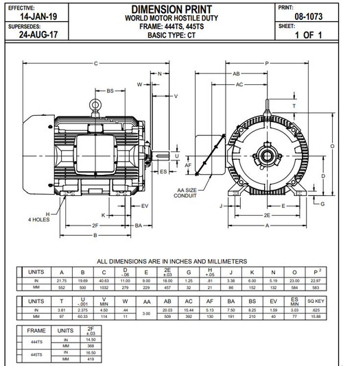 HD125P1FS Nidec | 125 hp 3600 RPM 444TS Frame 460V TEFC Nidec Electric ...