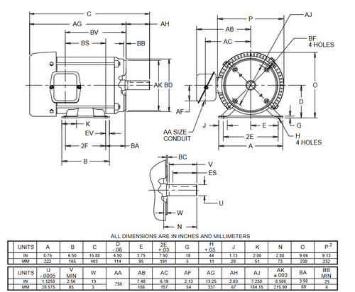 S3P2AC Nidec 3 hp 1800 RPM 182TC Frame 208-230/460V TEFC 3-Phase ...