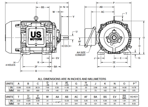 8D30P1CS Nidec 30 hp 3600 RPM 286TS Frame (Rigid Base) 460V TEFC 3 ...