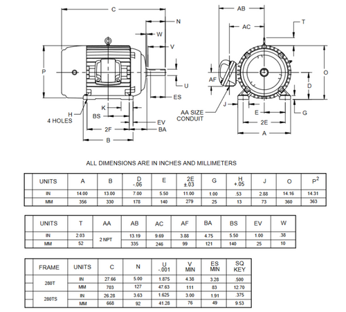 YC30P1BS Nidec 30 hp 3600 RPM 286TS Frame (Rigid Base) 230/460V TEFC 3 ...