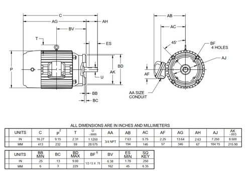 X5P2BCR Nidec 5 hp 1800 RPM 184TC Frame 60 Hz 230/460V TEFC 3-Phase ...