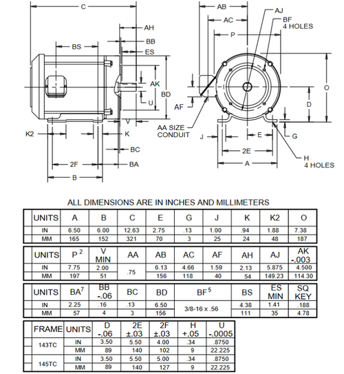 H32V1BC Nidec 1 1/2 hp 3600 RPM 143TC (Rigid Base) 230/460V TENV ...