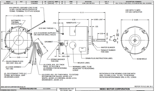 1861H Nidec 1/3 hp 1075 RPM 208-230V 5.6" Dia. (No Base) 1-Speed TEAO ...