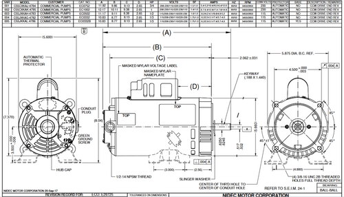 EC1002 Nidec 1 hp 3600 RPM 115/208-230V 56C Frame (No Base) ODP 1-Phase ...