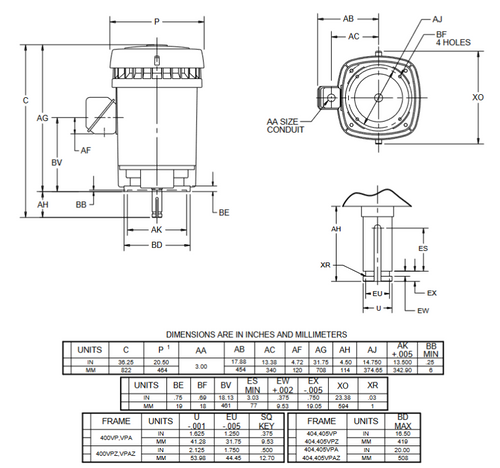 NO100P2BG Nidec 100 hp WPI 1800 RPM 230/460V 3-phase 404VPZ Frame TEFC ...