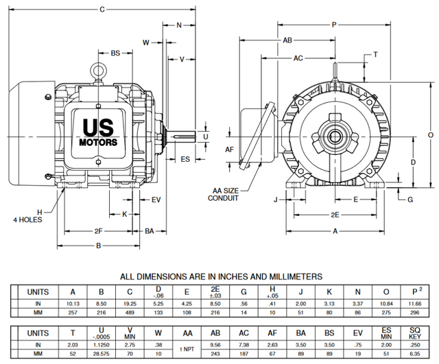 A3P3C Nidec 3 hp 1200 RPM 215 U Frame (Rigid Base) 460V TEFC 3-Phase ...