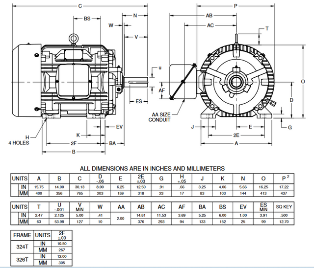HD50V2B Nidec 50 hp 1800 RPM 326T (Rigid Base Cast Iron) 230/460V TEFC ...