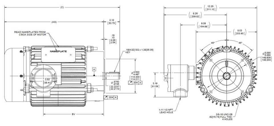 C320B Marathon 1 hp 1800 RPM 3-Phase 143TC Frame TEFC (no base) 230 ...