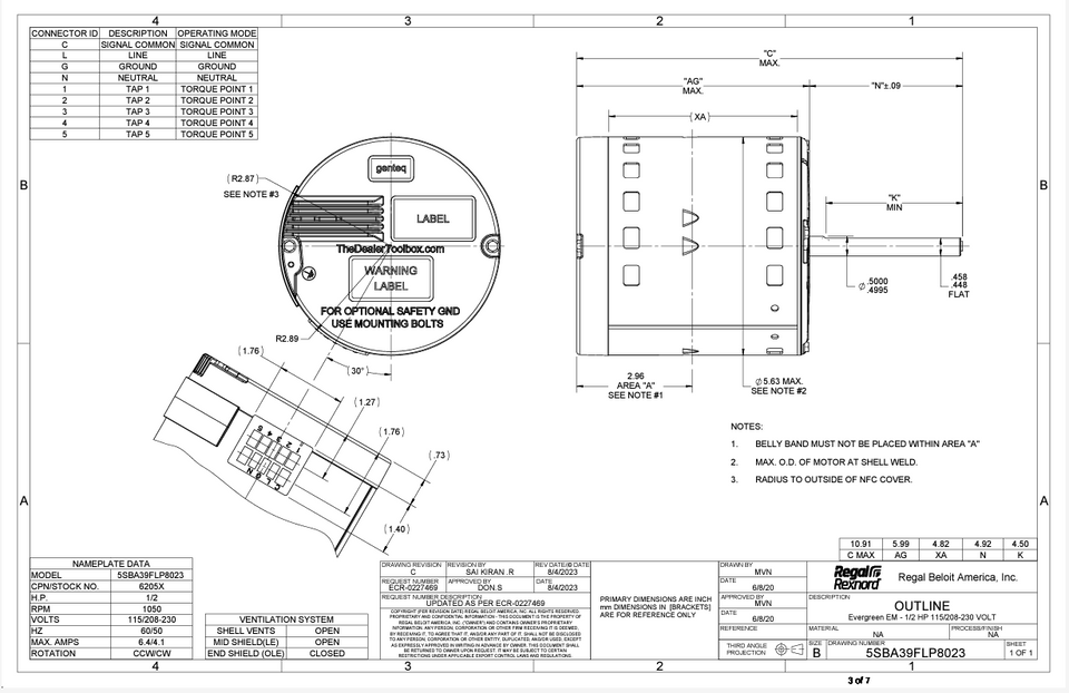 Evergreen EM Genteq 6205X | 1/2 HP 115/230 Volt ECM Replacement Furnace ...
