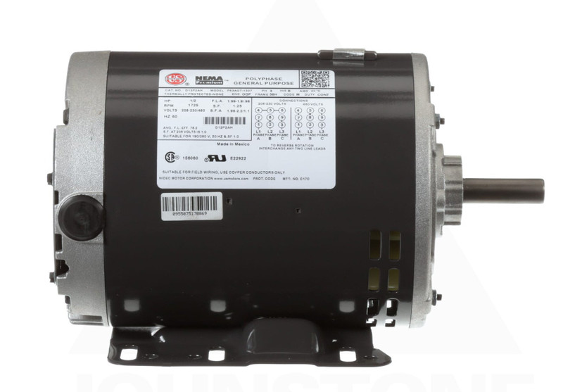 D12P2AH Nidec | 1/2 hp 1800 RPM 56H Frame 208-230/460V Open Drip Nidec ...
