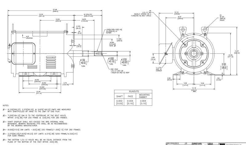 U225A Marathon 25 hp 3600 RPM 3-phase, 256JP Frame (Rigid Base) ODP 208 ...