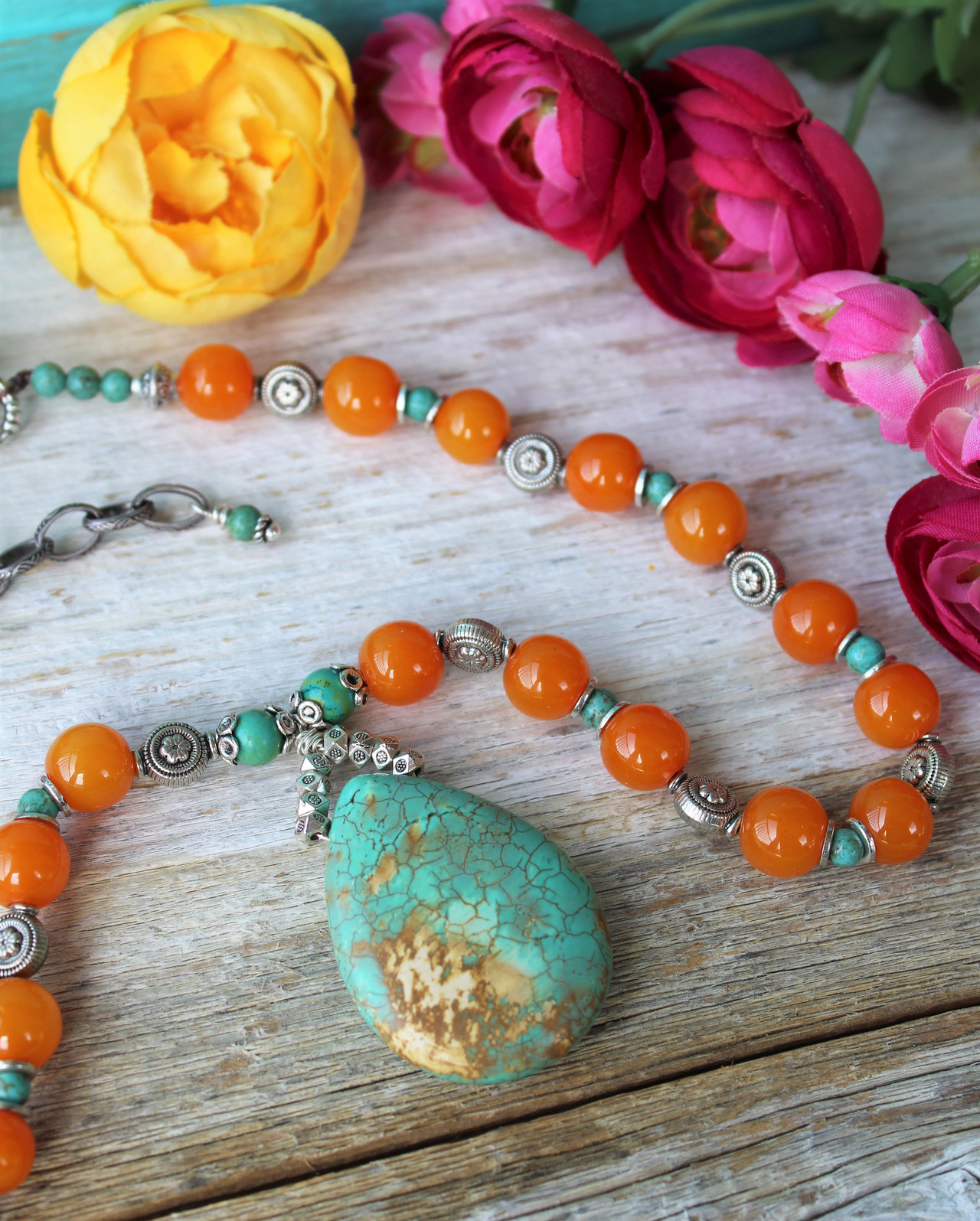 Antique Brass Turquoise Key Necklace | Ever Designs Jewelry