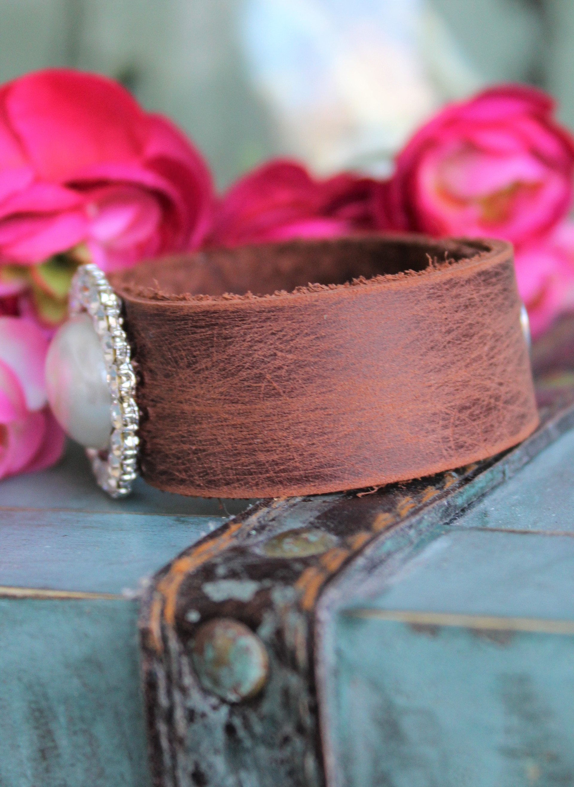 Pearl Bling Boho Chic Leather Cuff | Ever Designs Jewelry