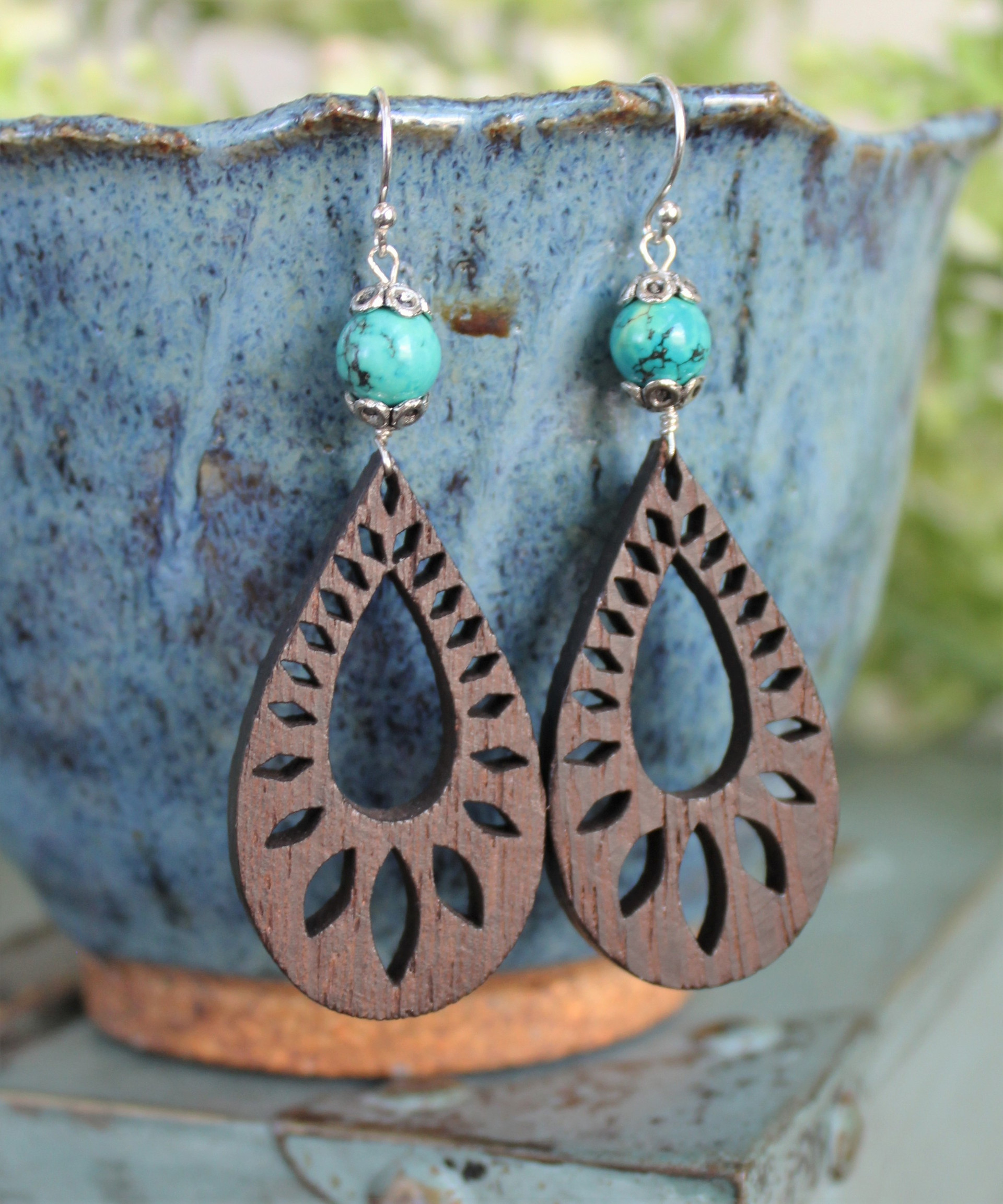Wooden Boho Earrings - Large Flower | Ever Designs Bohemian Jewelry