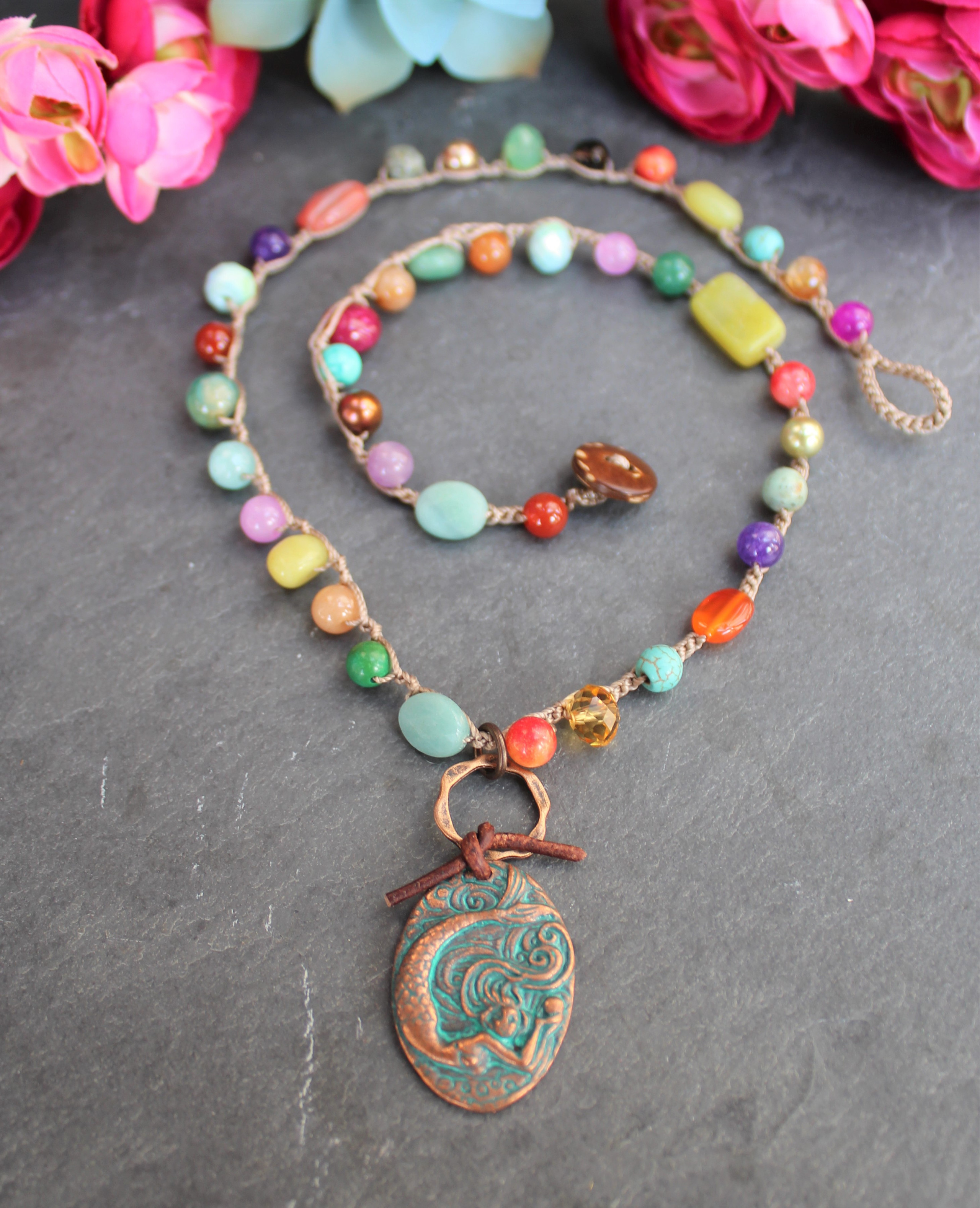 Crocheted Gemstone Mermaid Necklace | Ever Designs Jewelry