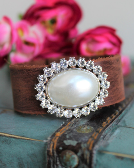 Pearl Bling Boho Chic Leather Cuff | Ever Designs Jewelry