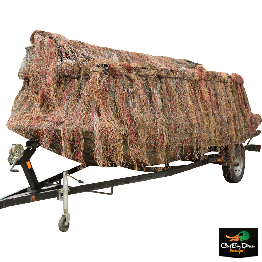 Drake Waterfowl Ghillie Boat Blind with No-Shadow Dual Action Top