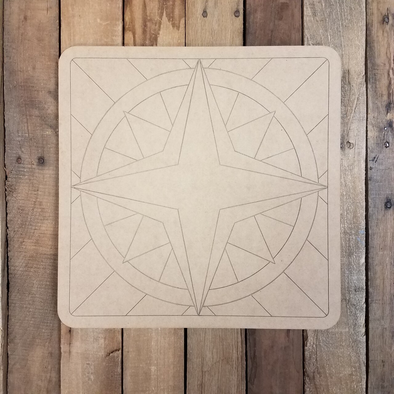 Buy Geometric Compass Star Square, Wood Shape, Unfinished Craft