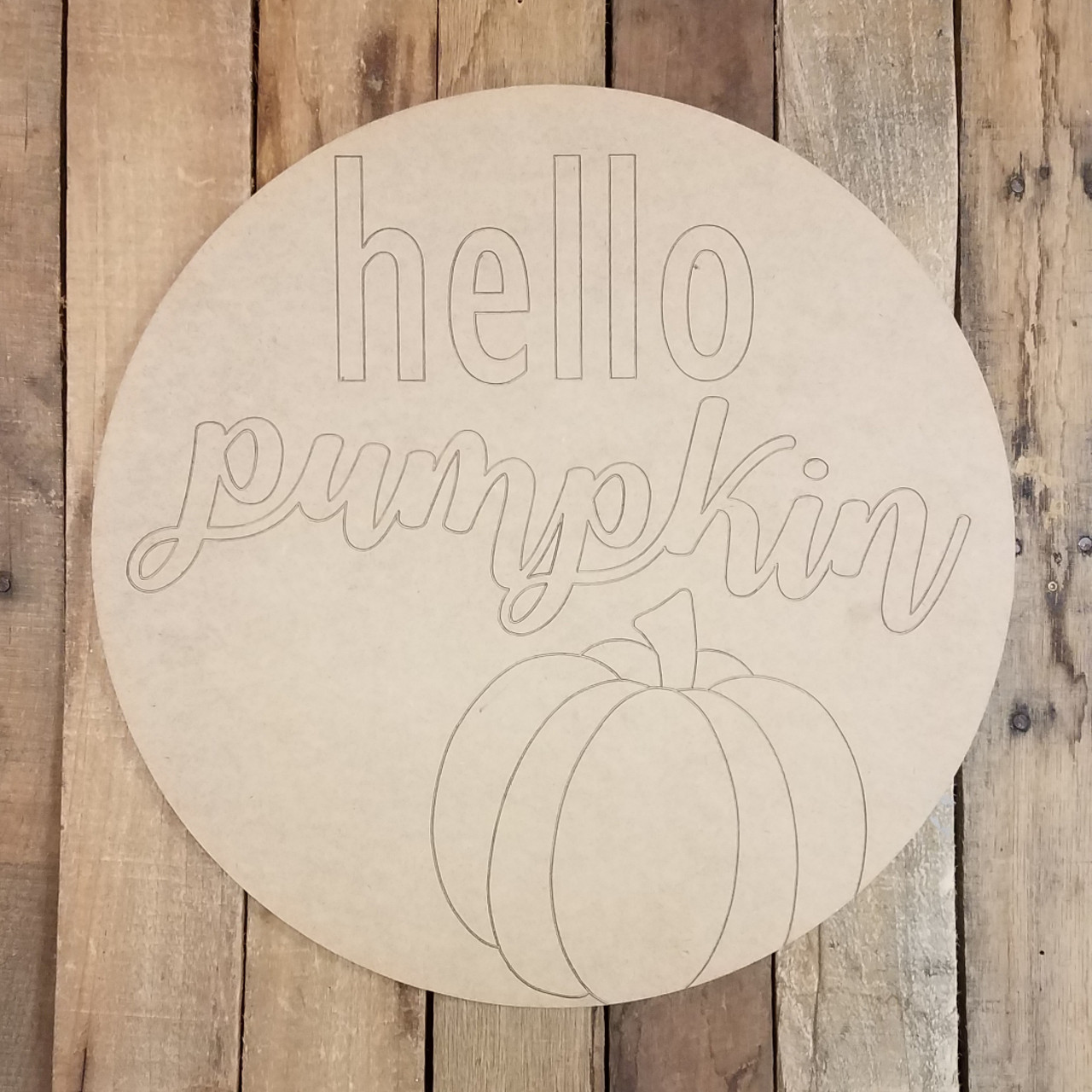 Hello Pumpkin Fall Decor Circle | Unfinished Wood Cutout | Build-A-Cross