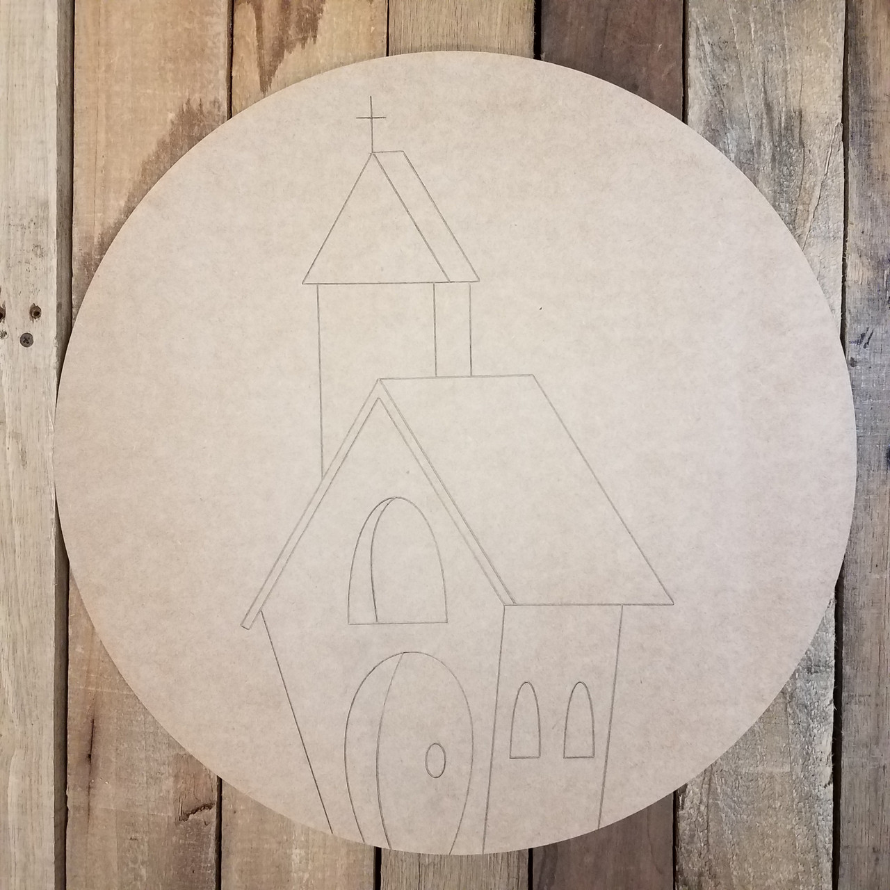 Church Building Circle Craft Shape, Unfinished Wood, Paint by Line ...