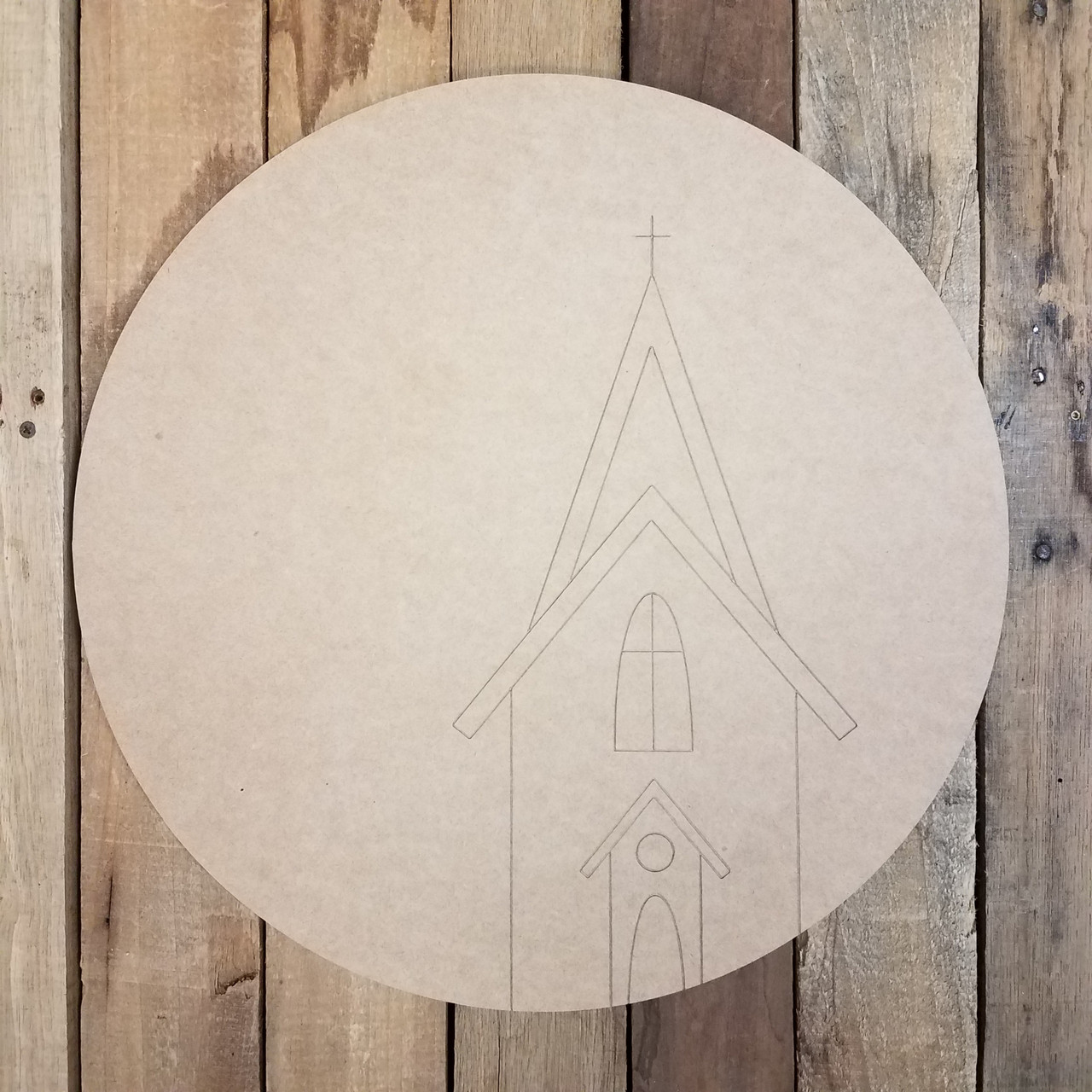 Rustic Church Circle Craft Shape, Unfinished Wood, Paint by Line ...