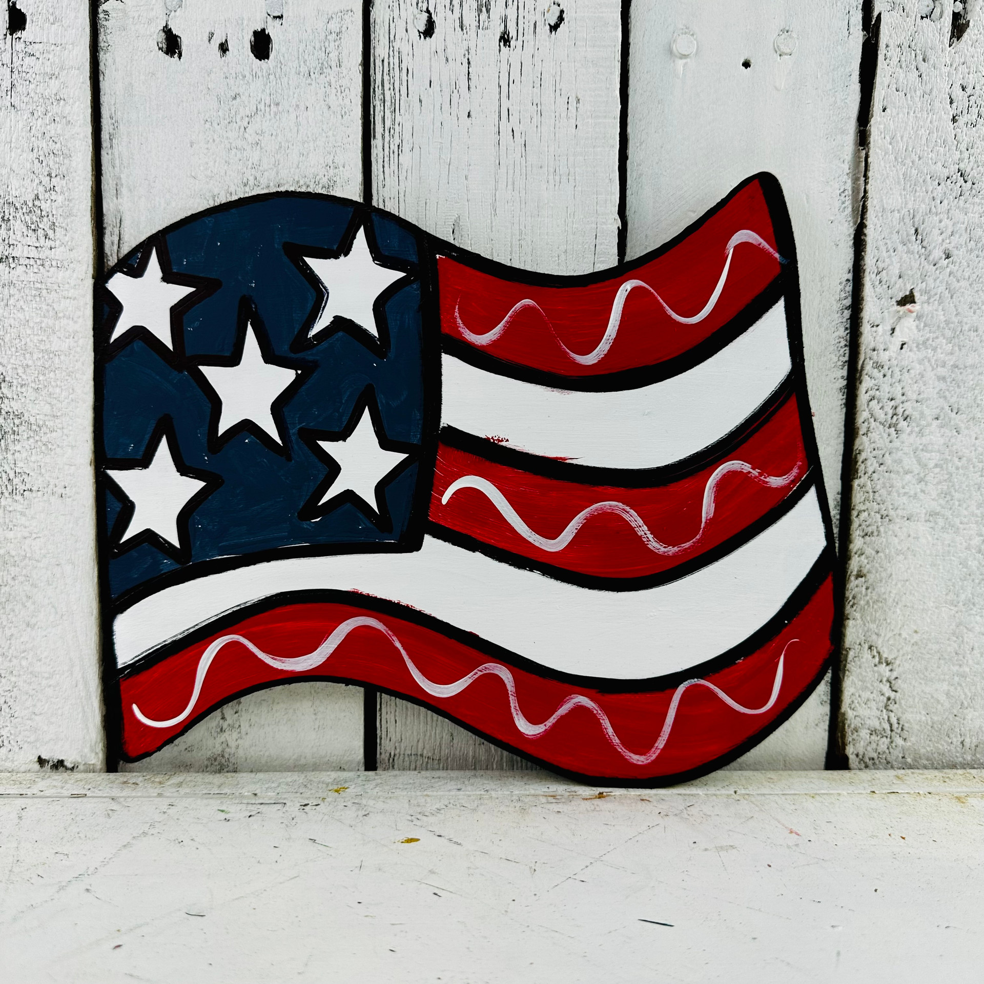 Buy Waving American Flag Shape, Unfinished Wood Cutout, Paint by Line
