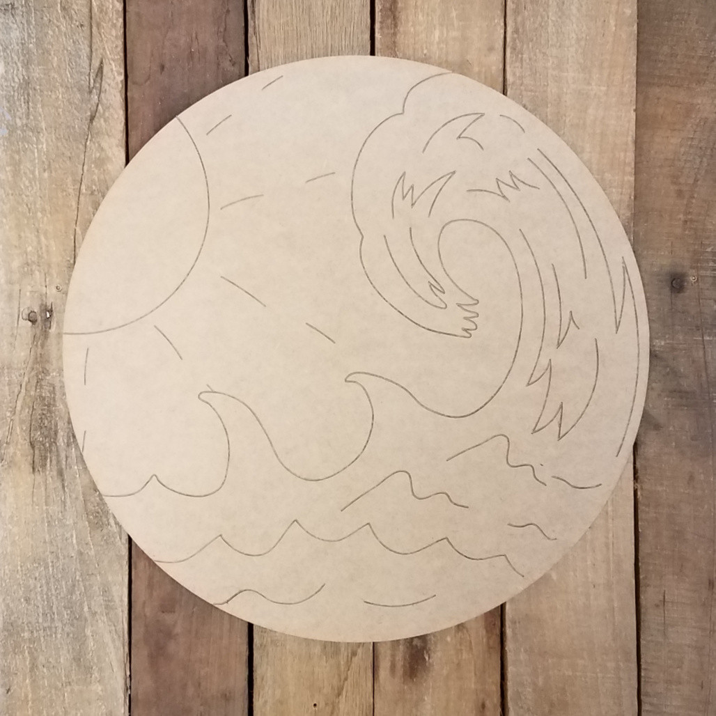 Buy Ocean Wave Plaque, Circle Wood Shape, Paint by Line