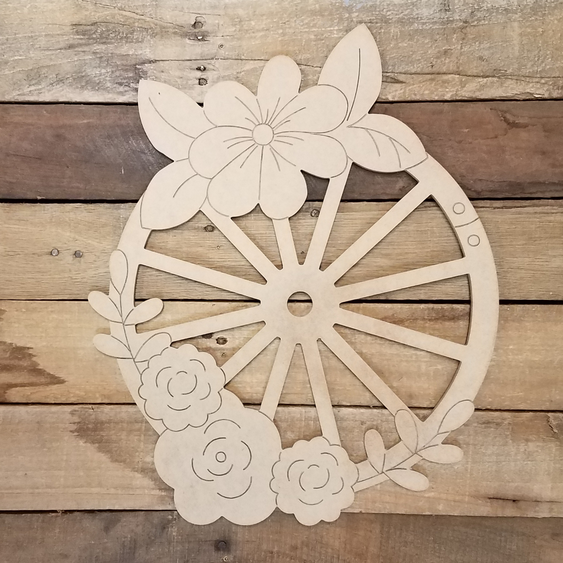 Buy Wagon Wheel With Flowers Cutout, Unfinished Shape, Paint by Line