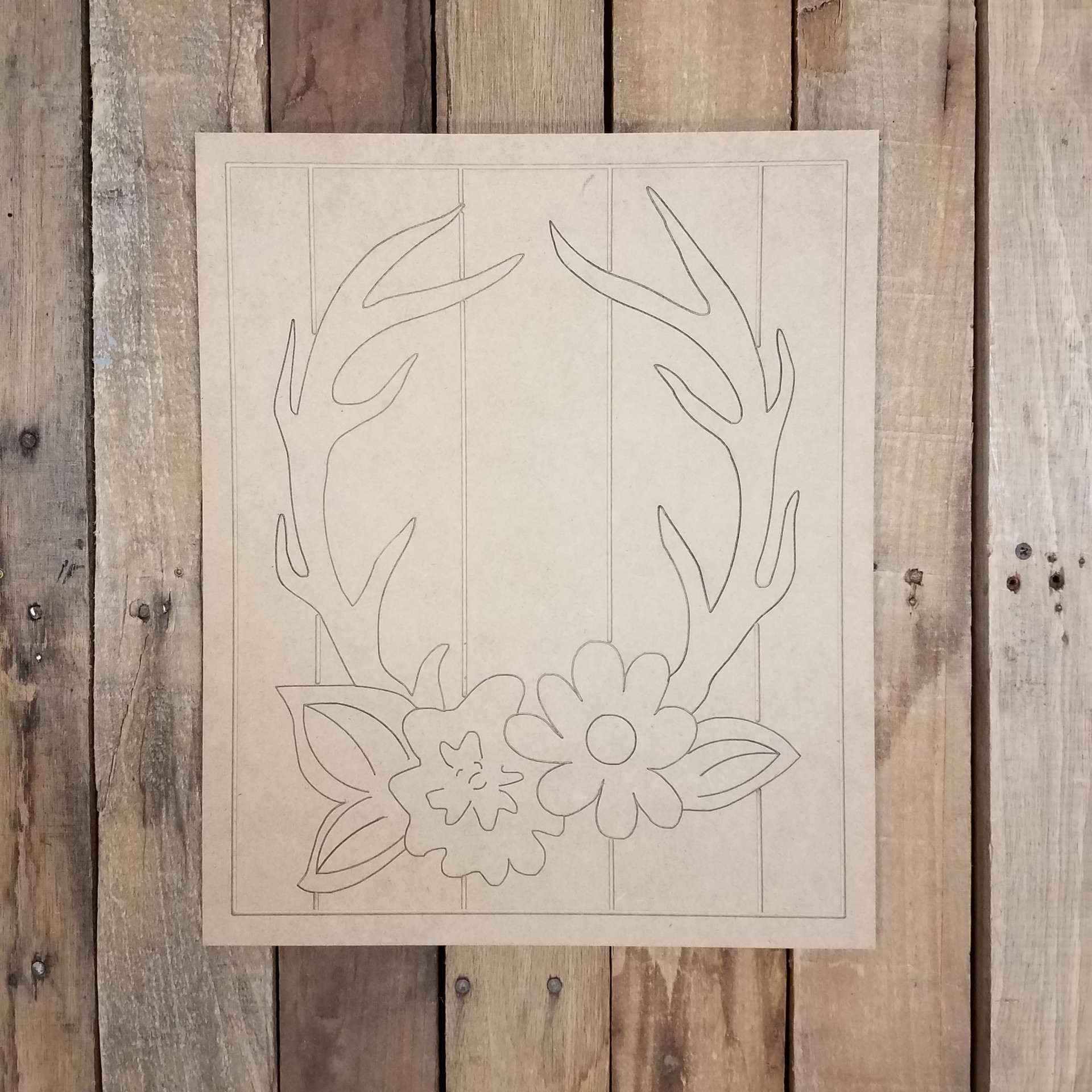Deer Antler Rack with Flowers | Wood Unfinished Cutout | Build-A-Cross