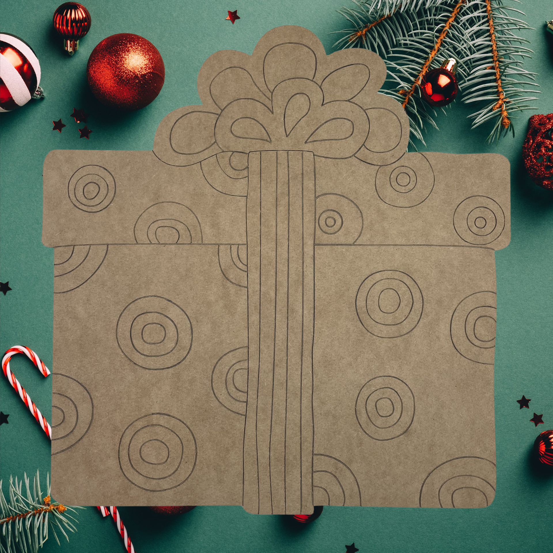 Buy Christmas Present with Bow Cutout, Unfinished Shape, Paint by Line
