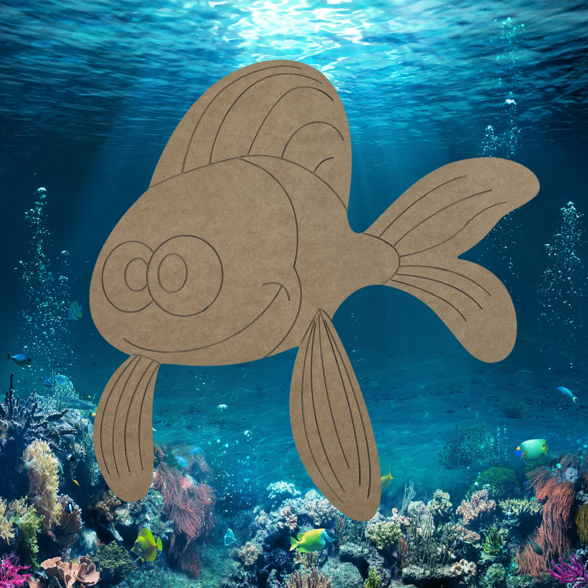 Buy Fish in Bucket Wood Cutout, Unfinished Craft, Paint by Line