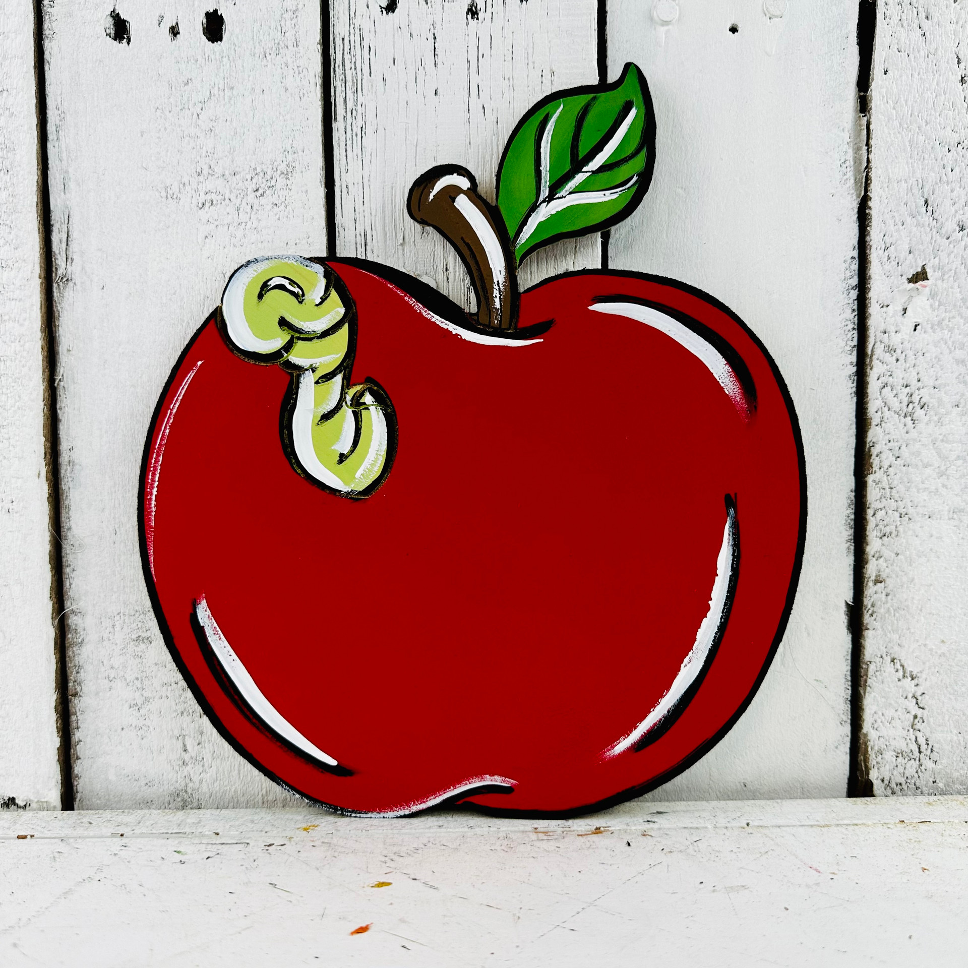 Buy Apple with Worm Cutout, Unfinished Wooden Shape, Paint by Line