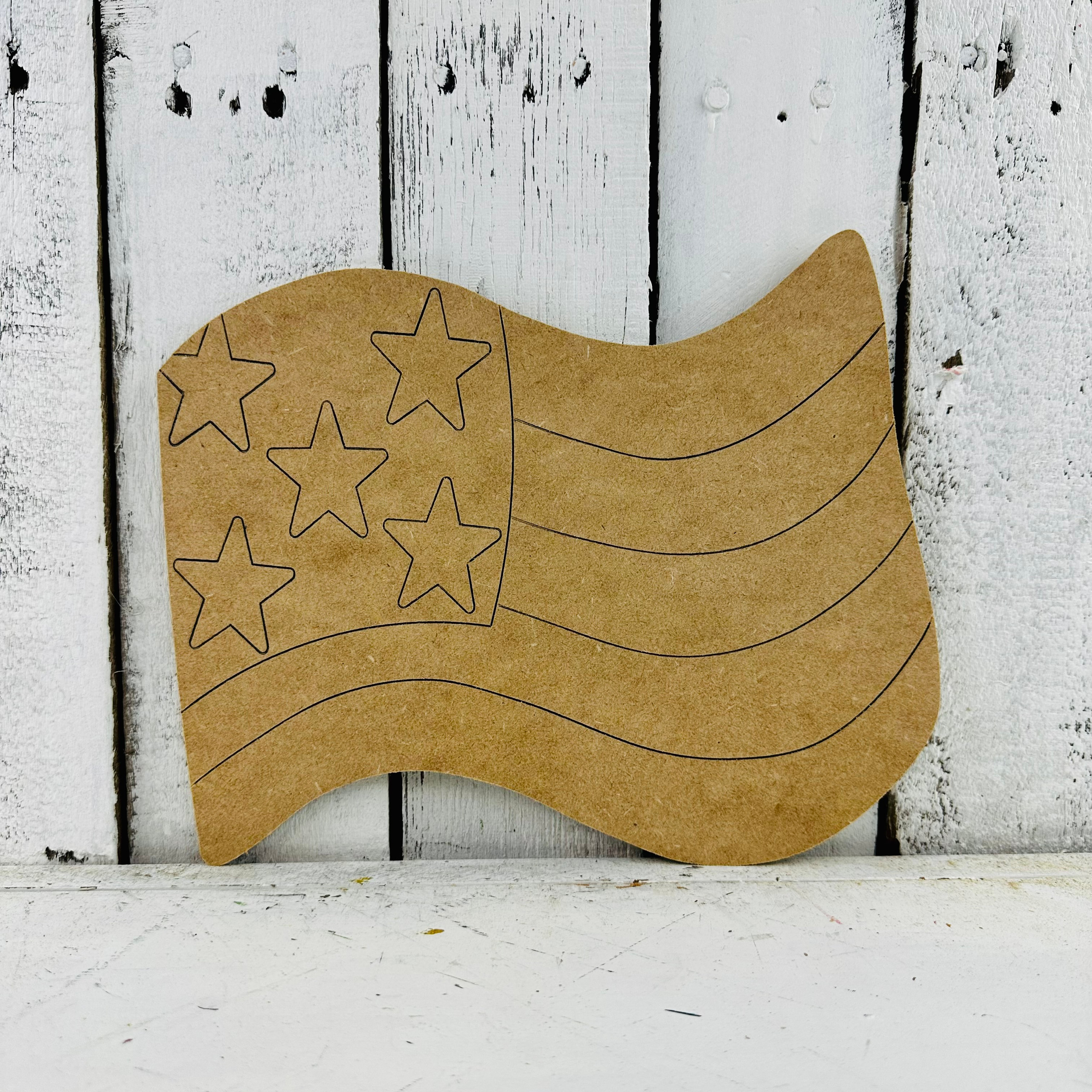 Buy Waving American Flag Shape, Unfinished Wood Cutout, Paint by Line